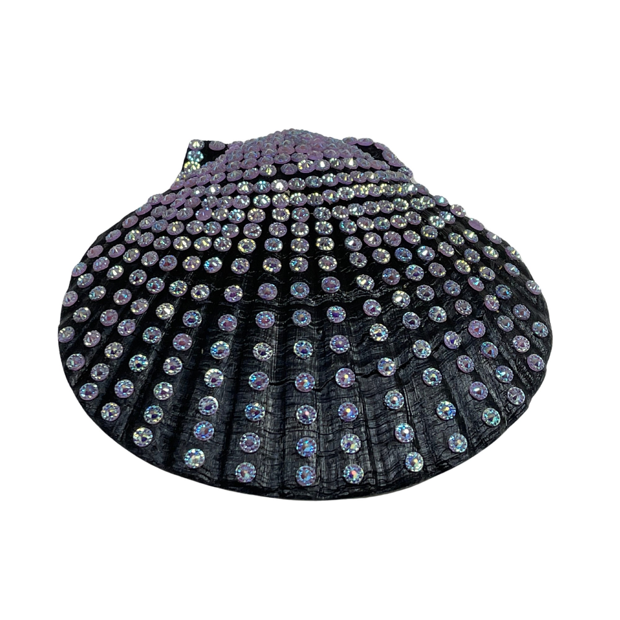 Large Hand-painted Black Scallop Shell Crystal Adorned Seashell Ring ...