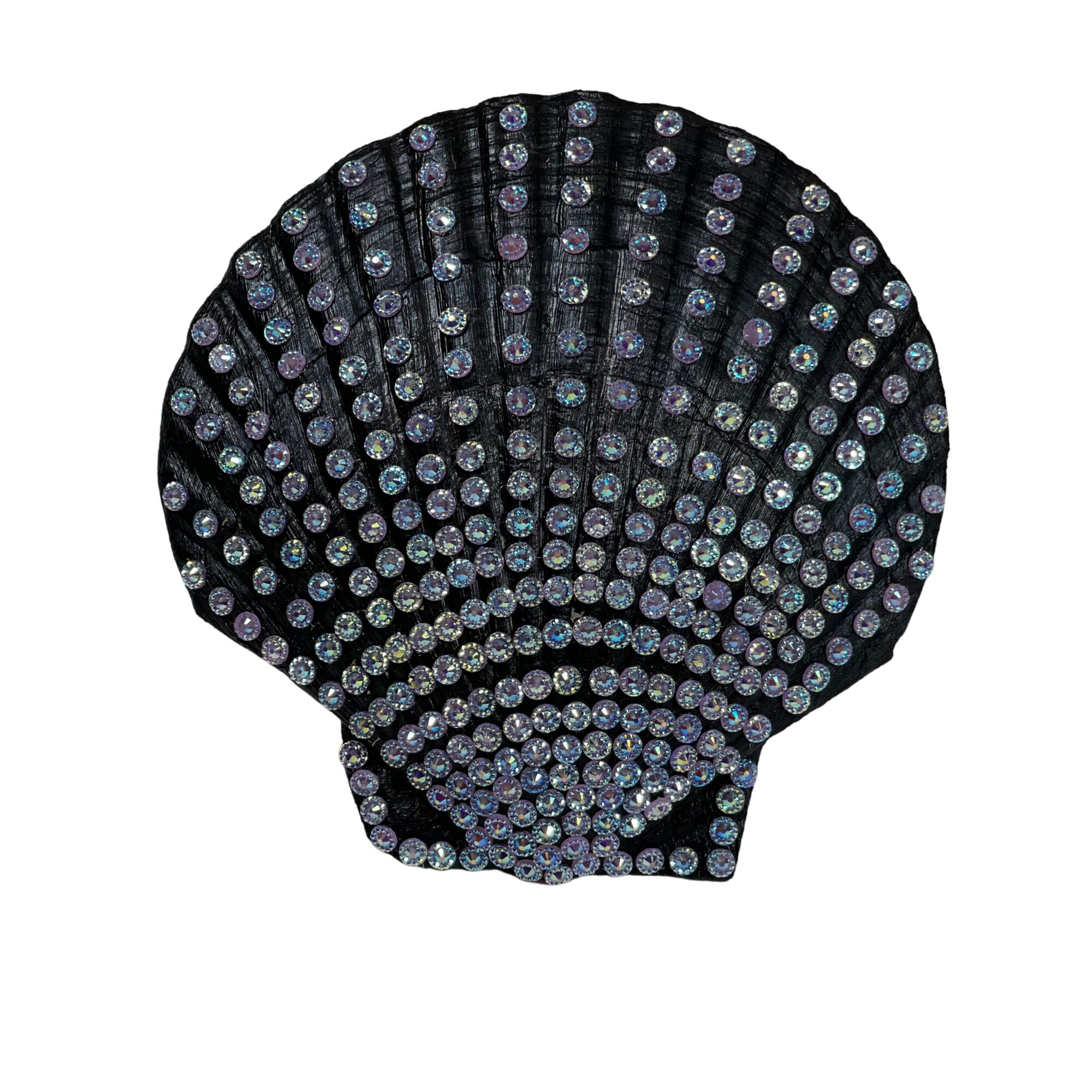 Large Hand-painted Black Scallop Shell Crystal Adorned Seashell Ring ...