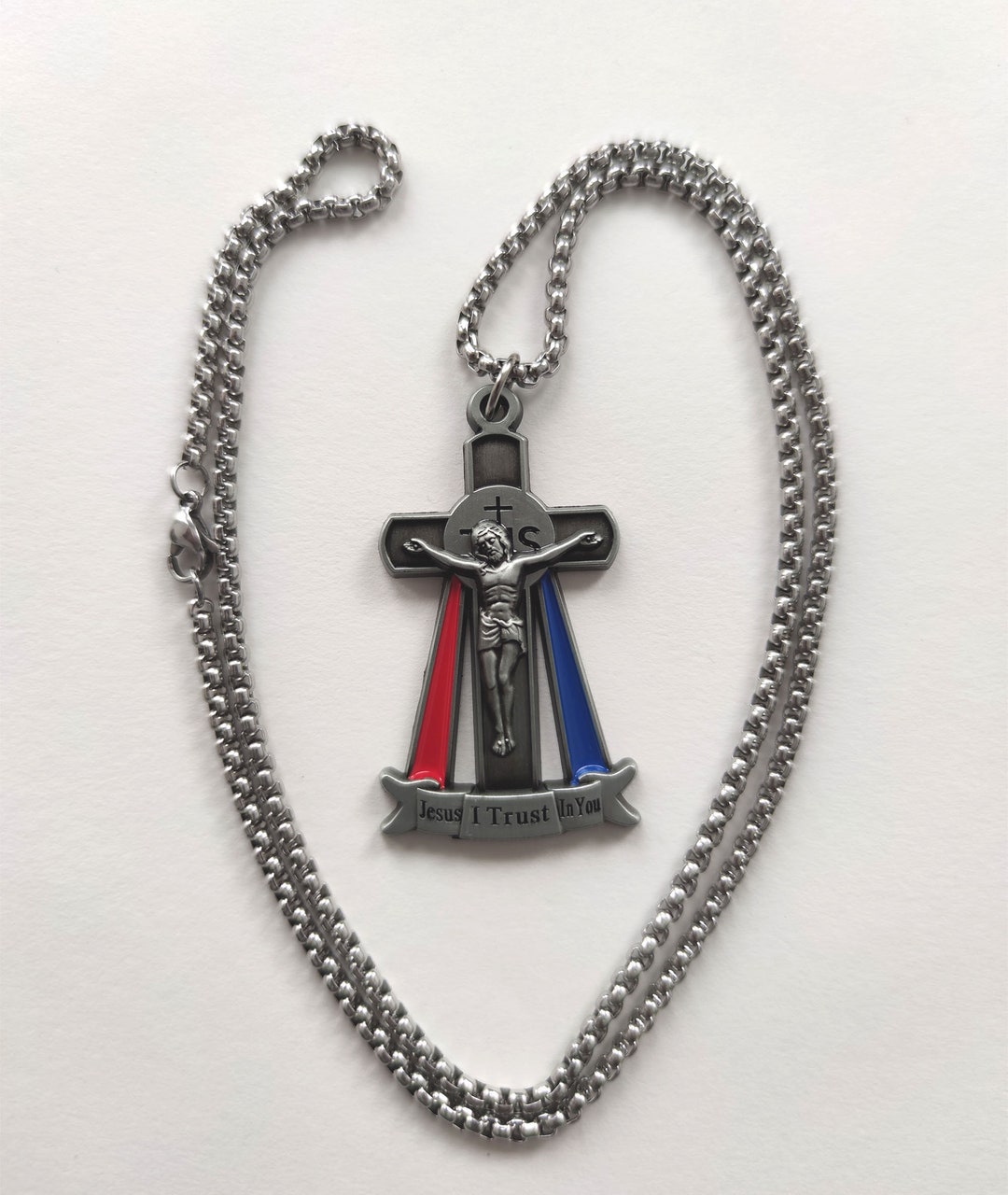 Divine Mercy Crucifix Box Necklace Chain, Jesus on the Cross, Catholic ...