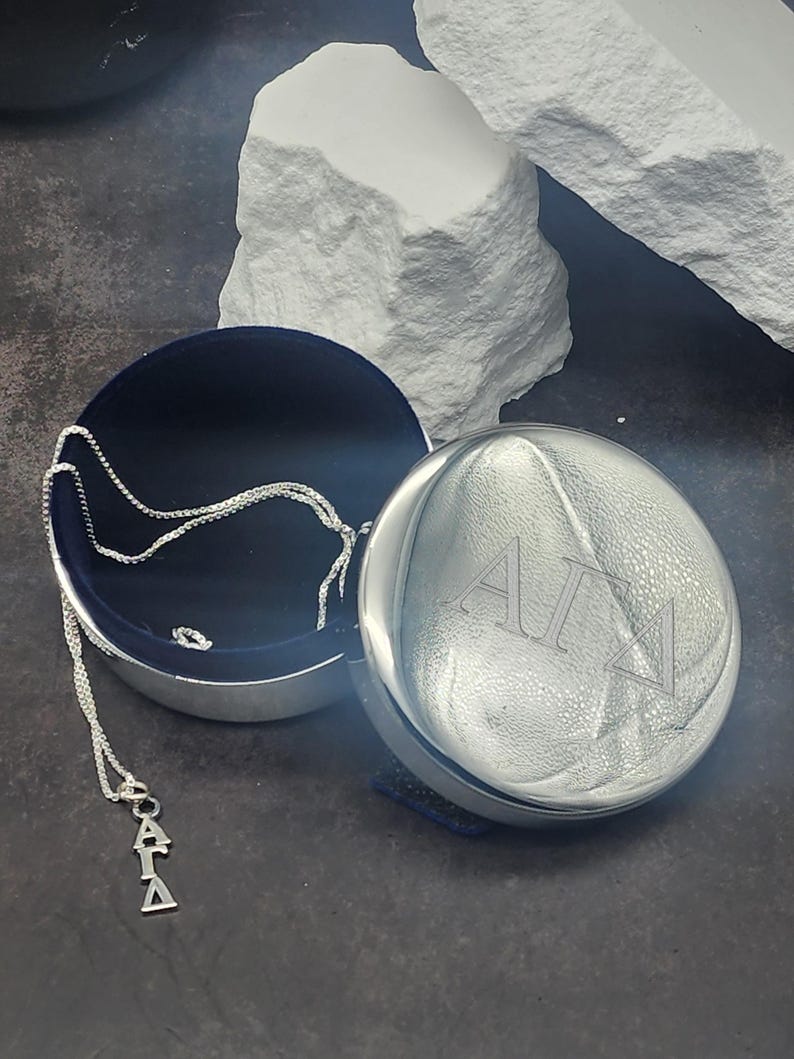 Sorority Jewelry Box Alpha Gamma Delta Greek Letter Engraved Silver ...