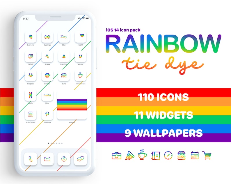 RAINBOW TIEDYE Aesthetic theme for iPhone iOS 14 | Etsy