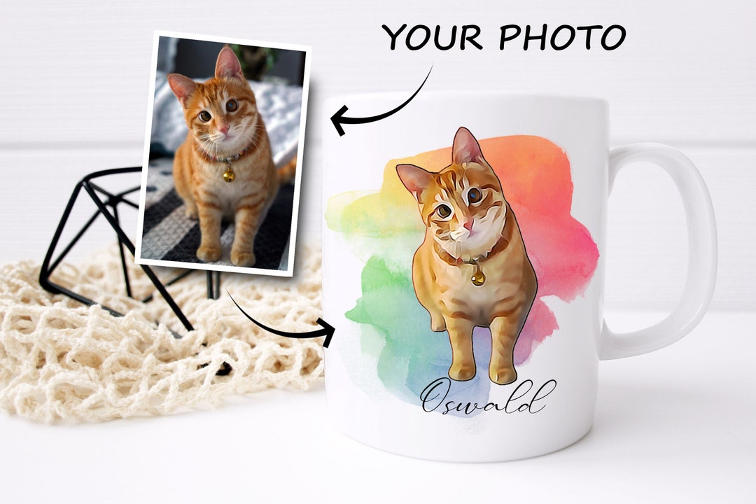 Custom Cat Watercolor Portrait Mug Cat Owner Coffee Mug Gift for Cat ...