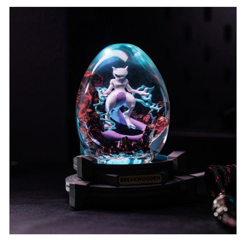 MEWTWO POKEMON Resin Lamp Egg, Custom Epoxy Resin Art, Handcrafted Eggs ...