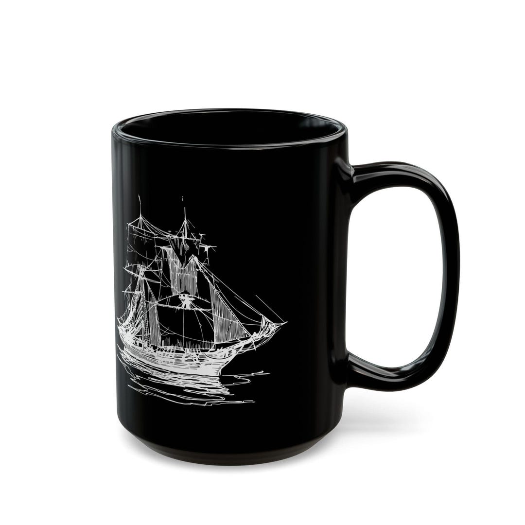 Nautical Mugs, Ship Mugs, Vintage Boat Black Mug 15oz - Etsy