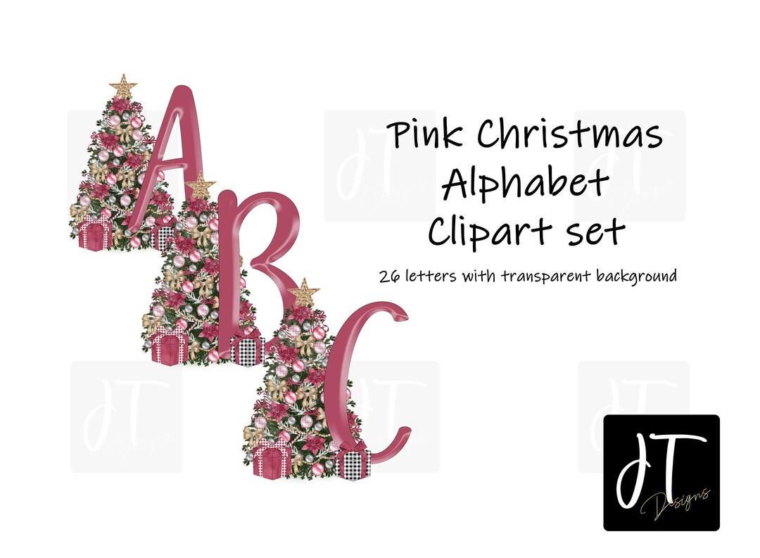 Pink Christmas Alphabet Clipart Digital Download - Etsy