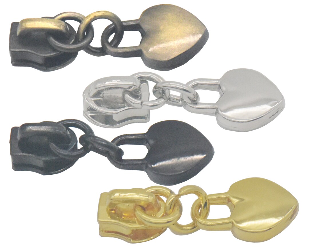 12 Pcs #3 Zipper Love Heart Shaped Puller Zinc Alloy Repair Replace Kit ...