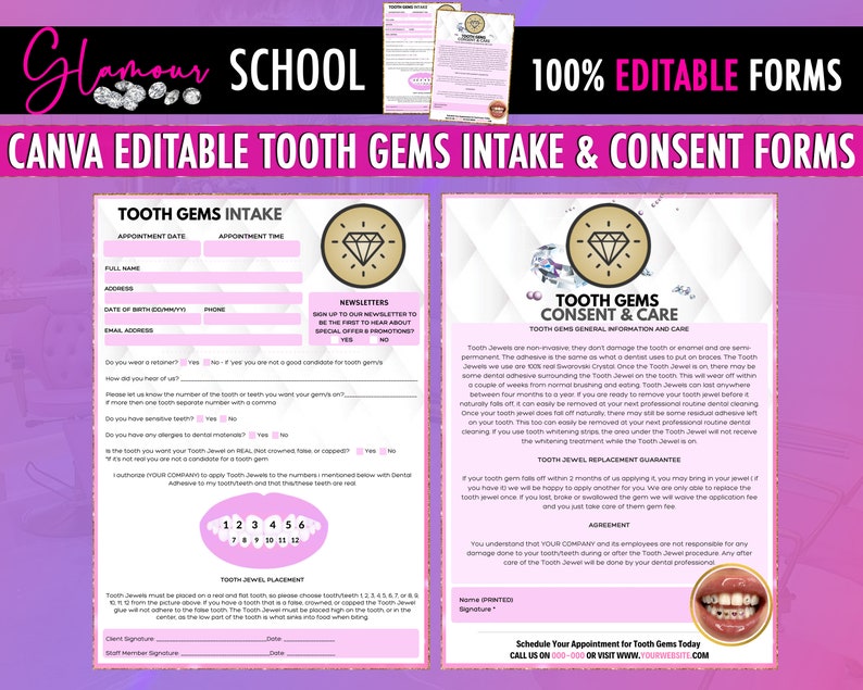 Tooth Gems EDITABLE Client Consent Forms Dental Intake Form - Etsy