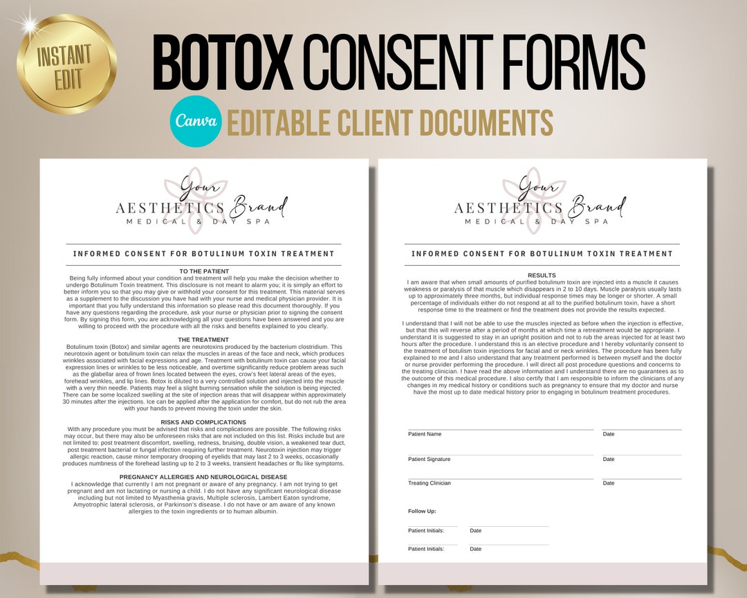 Botox Consent Form BTX Documents Botulinum Neurotoxins - Etsy UK