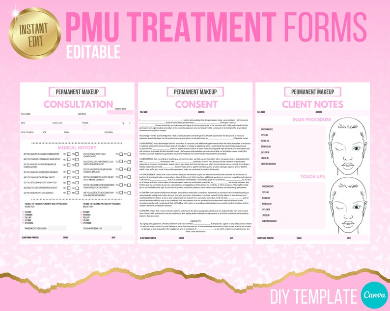 PMU Consent Forms Pink Permanent Makeup Microblading - Etsy