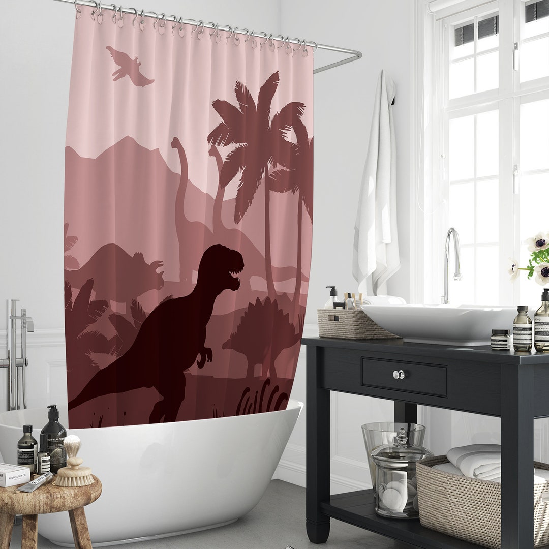 Funny Cretaceous Dinosaurs Shower Curtain, Tropical Jurassic Predator ...