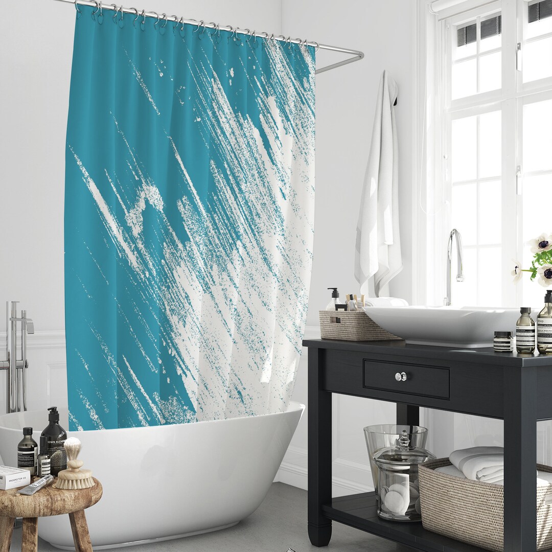 Blue Ink Brush Stroke Texture Shower Curtain, Abstract Grunge Painting ...