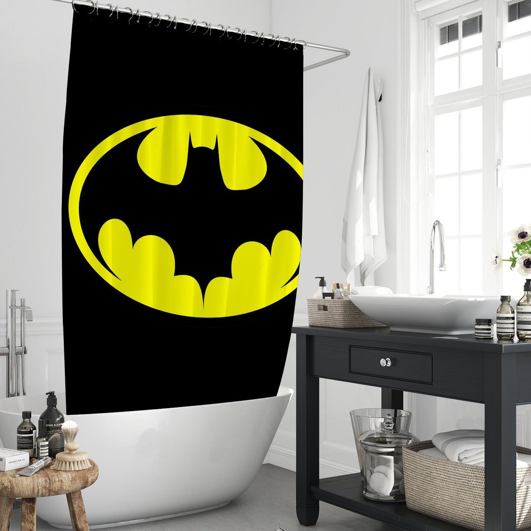 Yellow Batman Logo Black Shower Curtain, Hero Save World Theme ...