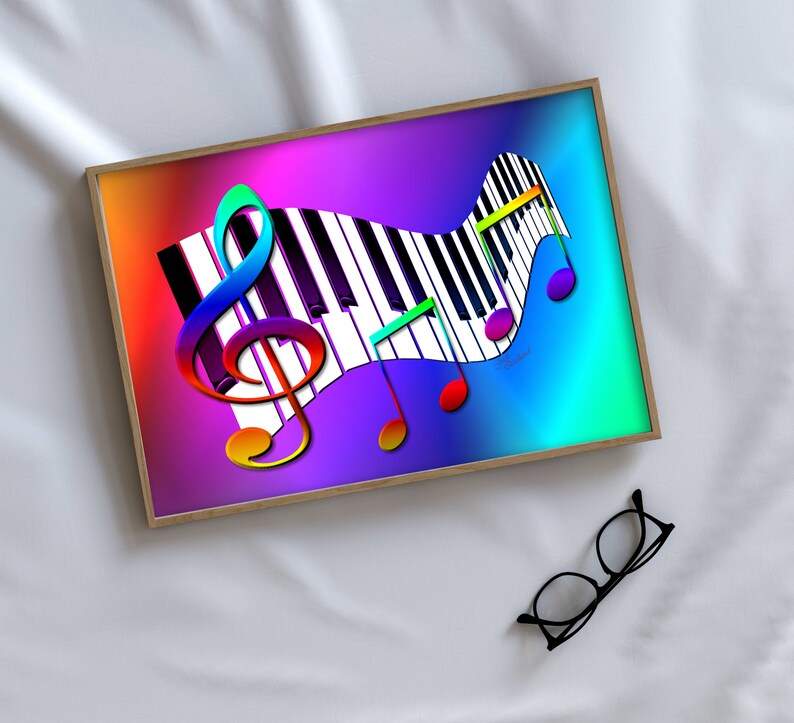 A Wavy Piano Keyboard, Printable Digital Art, Large Treble Clef ...