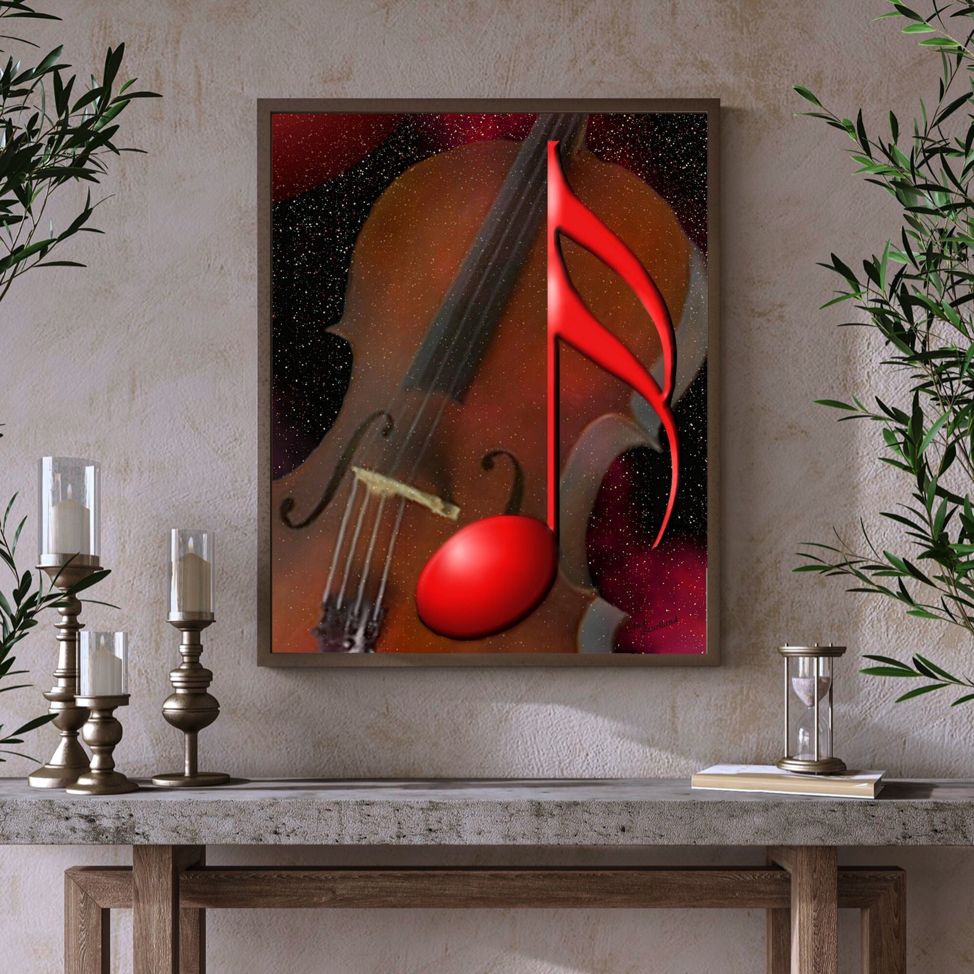 BIG RED NOTE Art Decor, Sixteenth Note, Translucent Violin and Red Orb ...