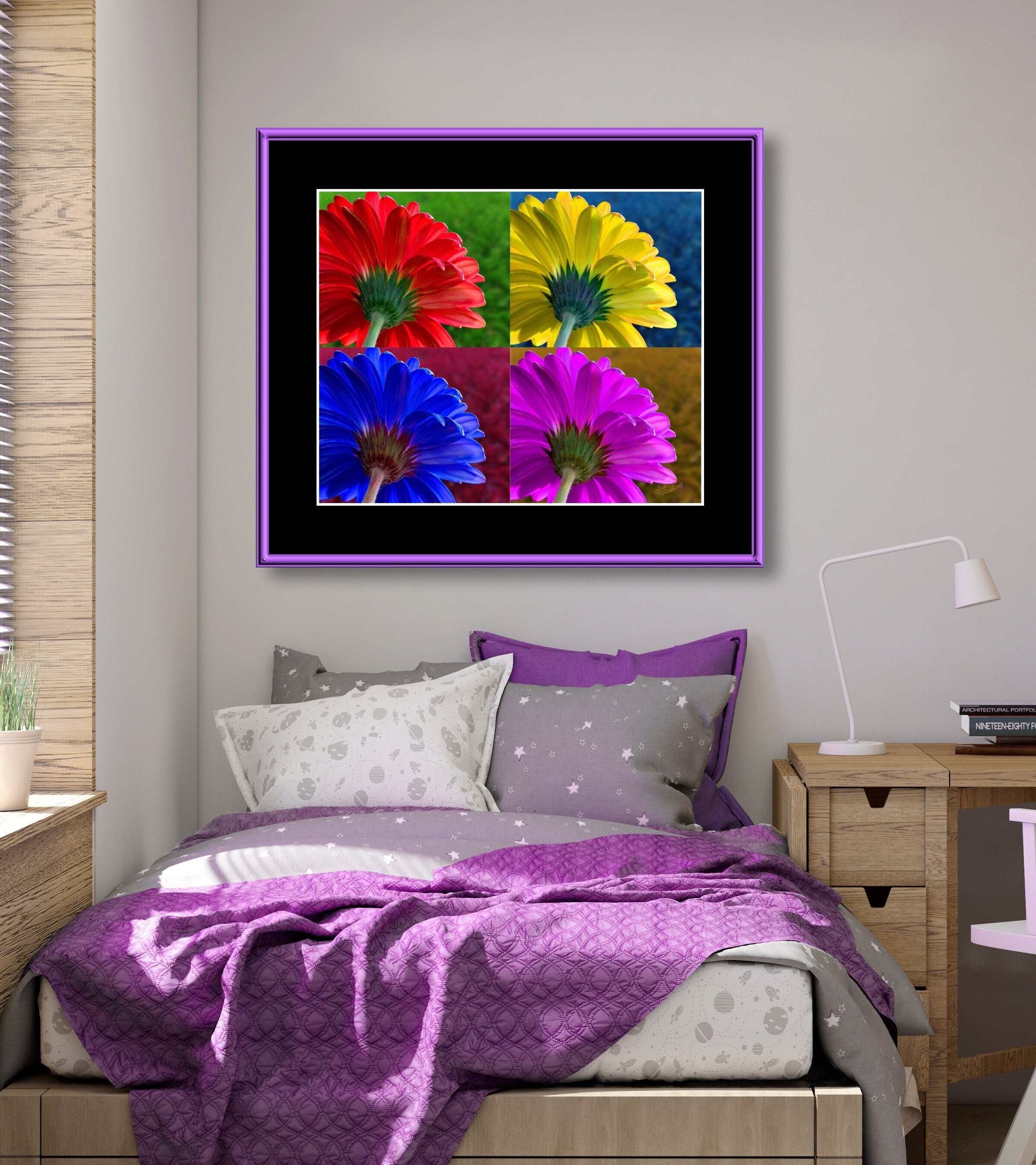 Daisy Pop Art Image, Eye-popping Colors, 4 Daisies, 4 Color Combos ...