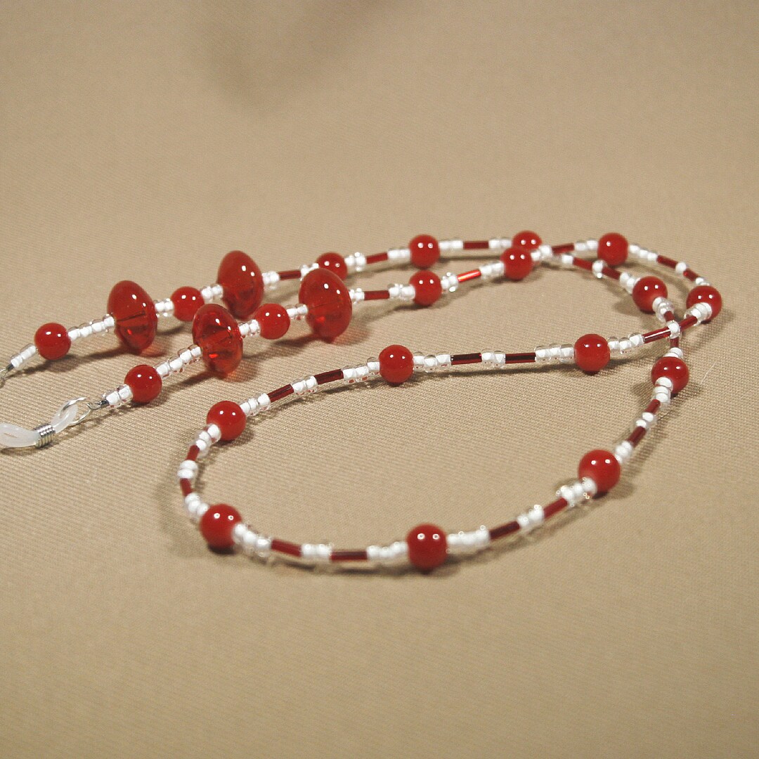 Red Glass Beaded Glasses Chain: Hollow & Bugle Beads - Etsy
