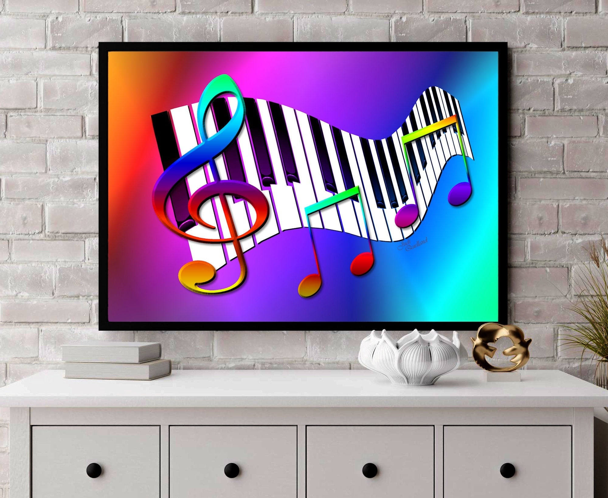 A Wavy Piano Keyboard, Printable Digital Art, Large Treble Clef ...