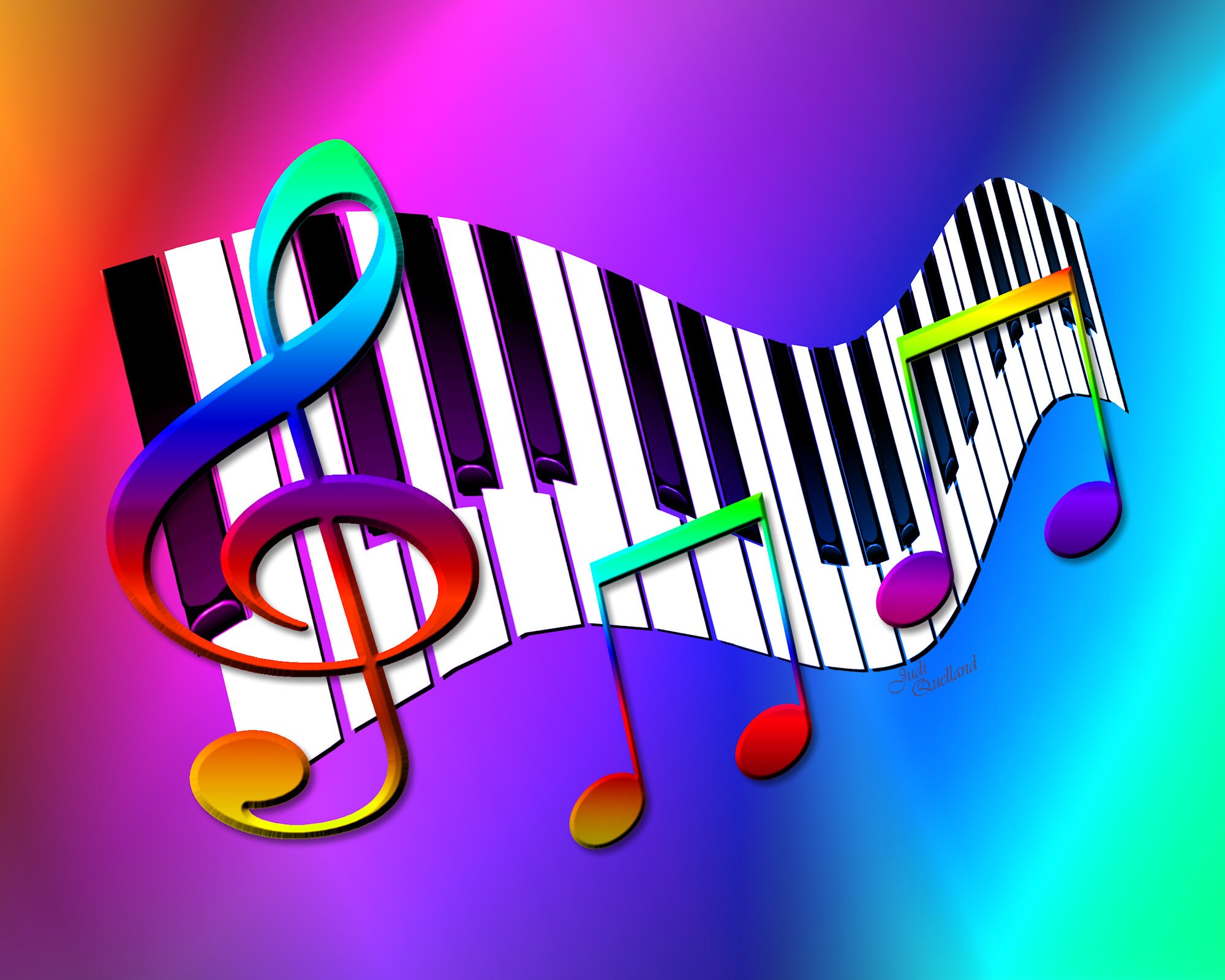 A Wavy Piano Keyboard, Printable Digital Art, Large Treble Clef ...
