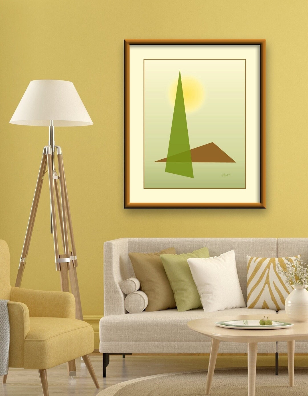 Sun Tree Mountain Abstract Round Sun Triangle Shaped Tree - Etsy
