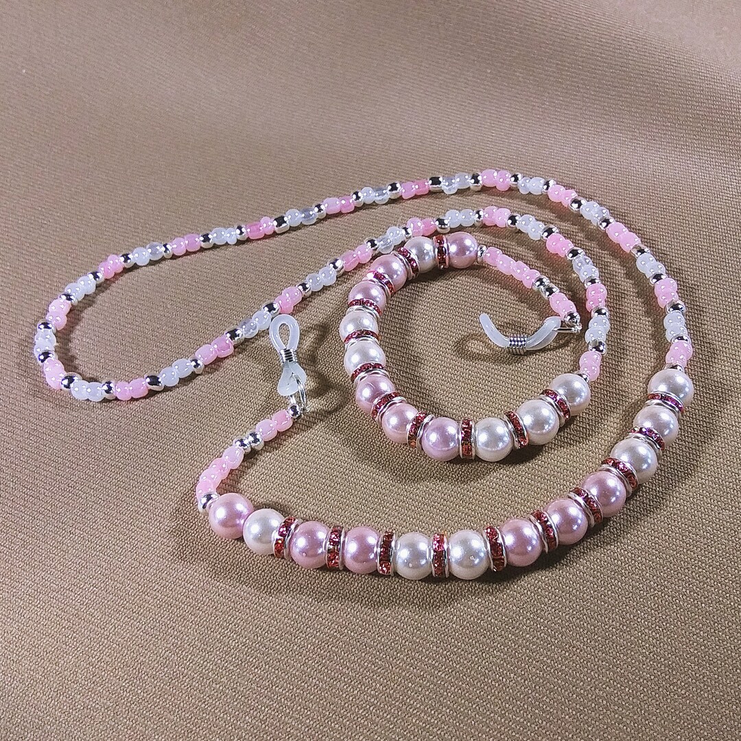 Beaded Eyeglass Chain: Pale Pink Pearl Finish, Silver Rondelles - Etsy