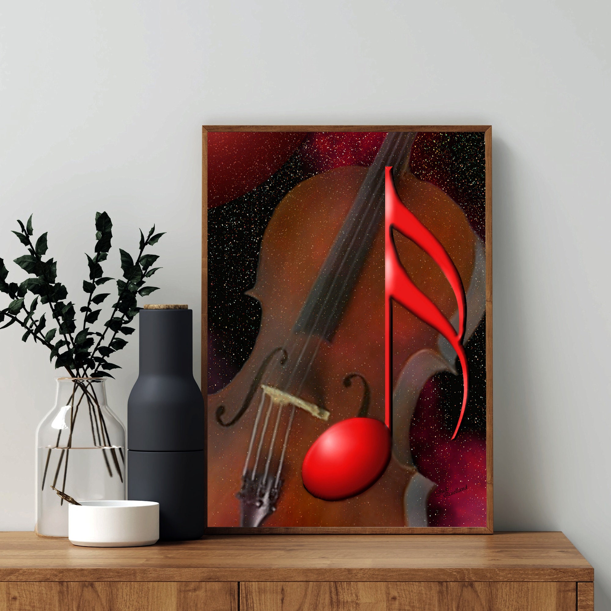 BIG RED NOTE Art Decor, Sixteenth Note, Translucent Violin and Red Orb ...