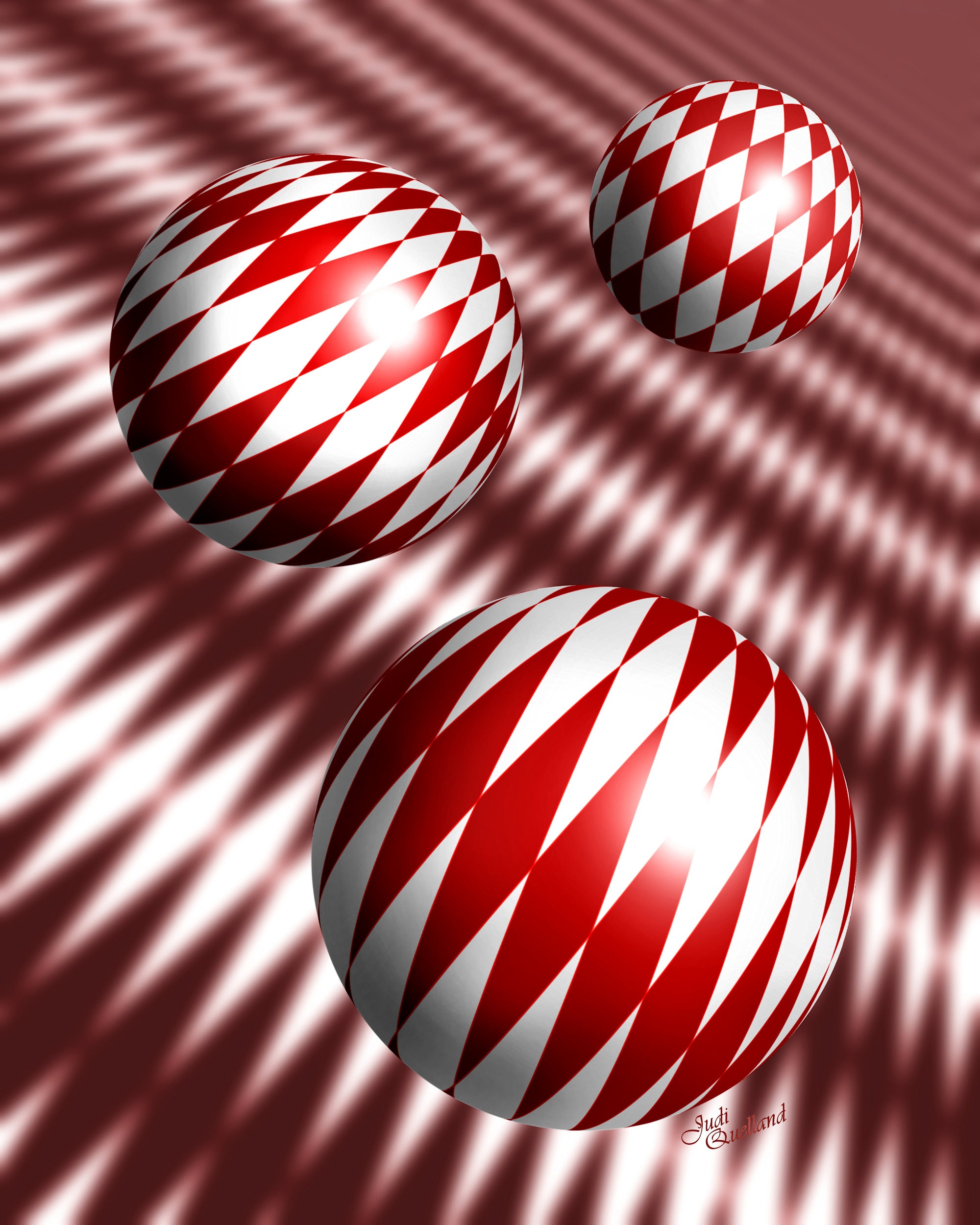 A Skewed Red & White Checkerboard Design With 3 Red and White Balls ...