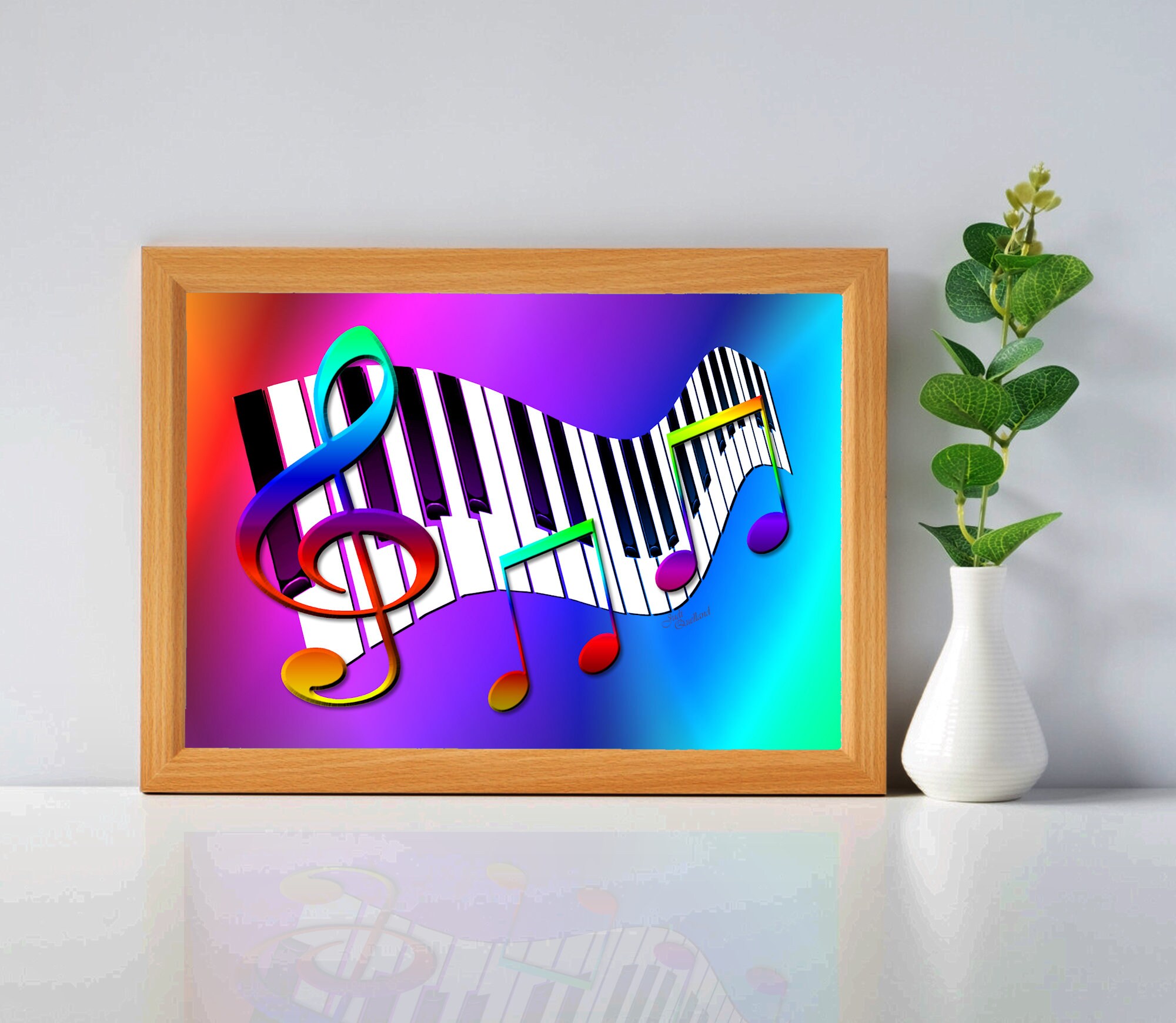 A Wavy Piano Keyboard, Printable Digital Art, Large Treble Clef ...