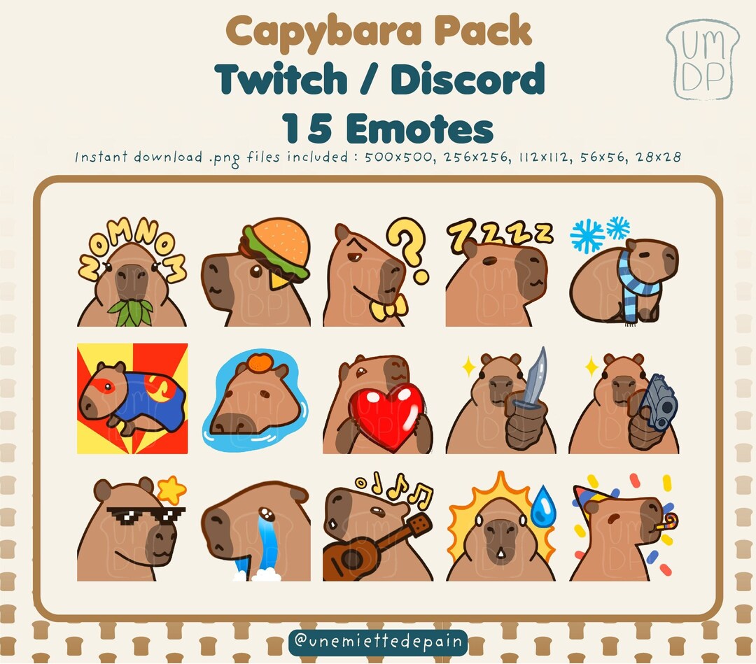 Capybara 15 Emote Pack | Twitch Discord Tiktok Youtube | Digital File ...