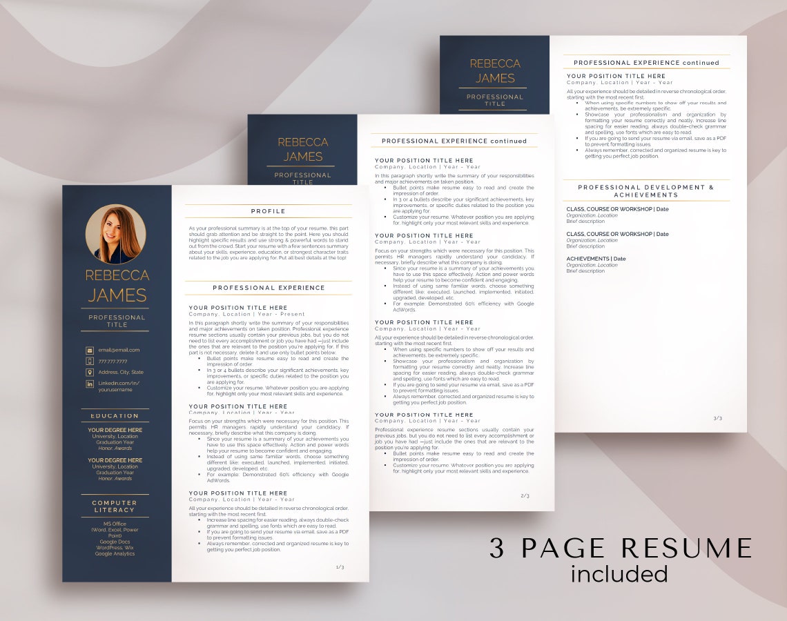 Executive Resume Template for Word, Google Docs, Resume With Photo ...
