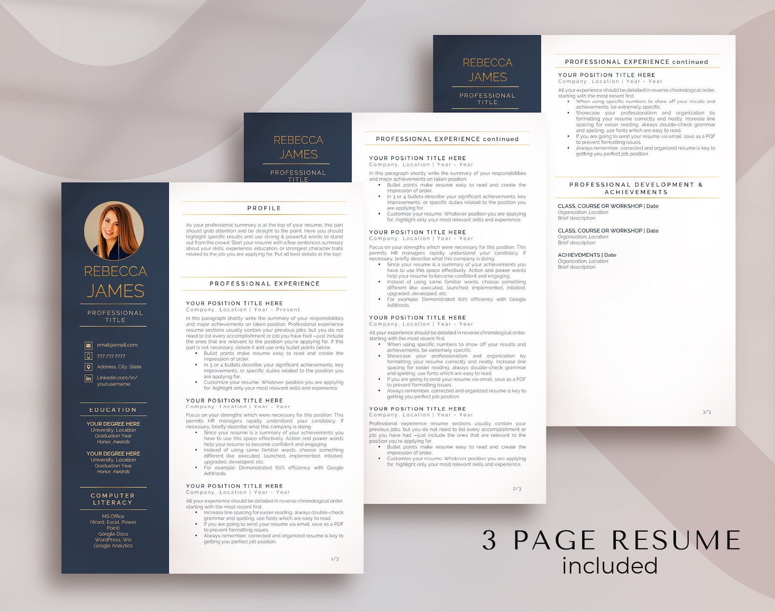 Executive Resume Template for Word, Google Docs, Resume With Photo ...