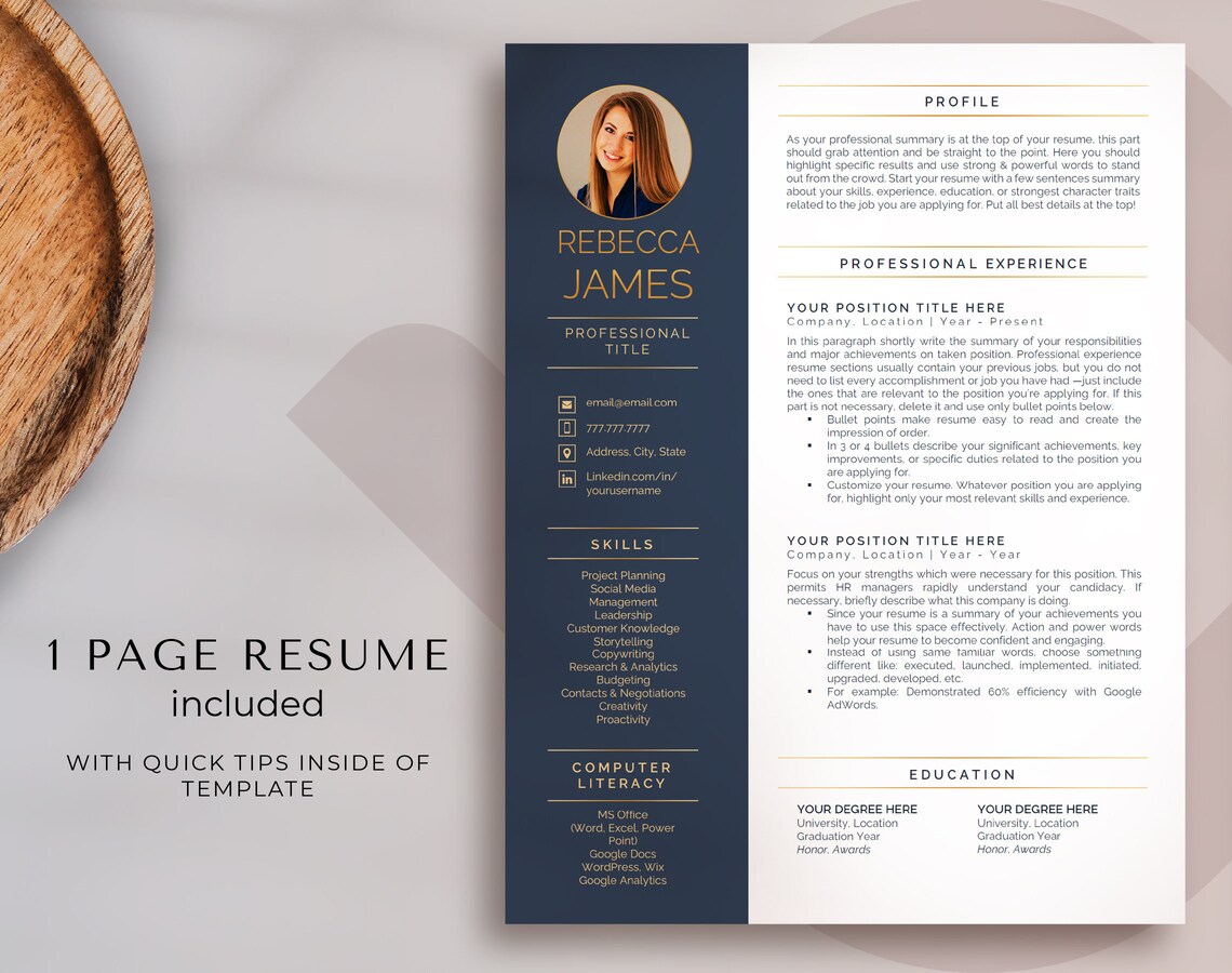 Executive Resume Template for Word, Google Docs, Resume With Photo ...