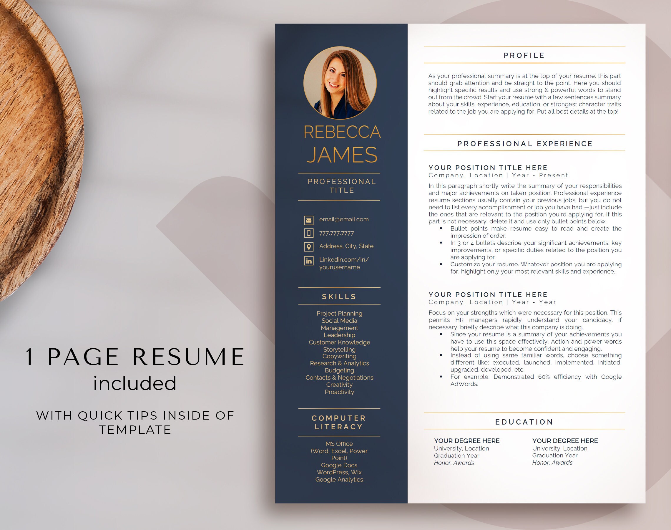 Executive Resume Template for Word, Google Docs, Resume With Photo ...