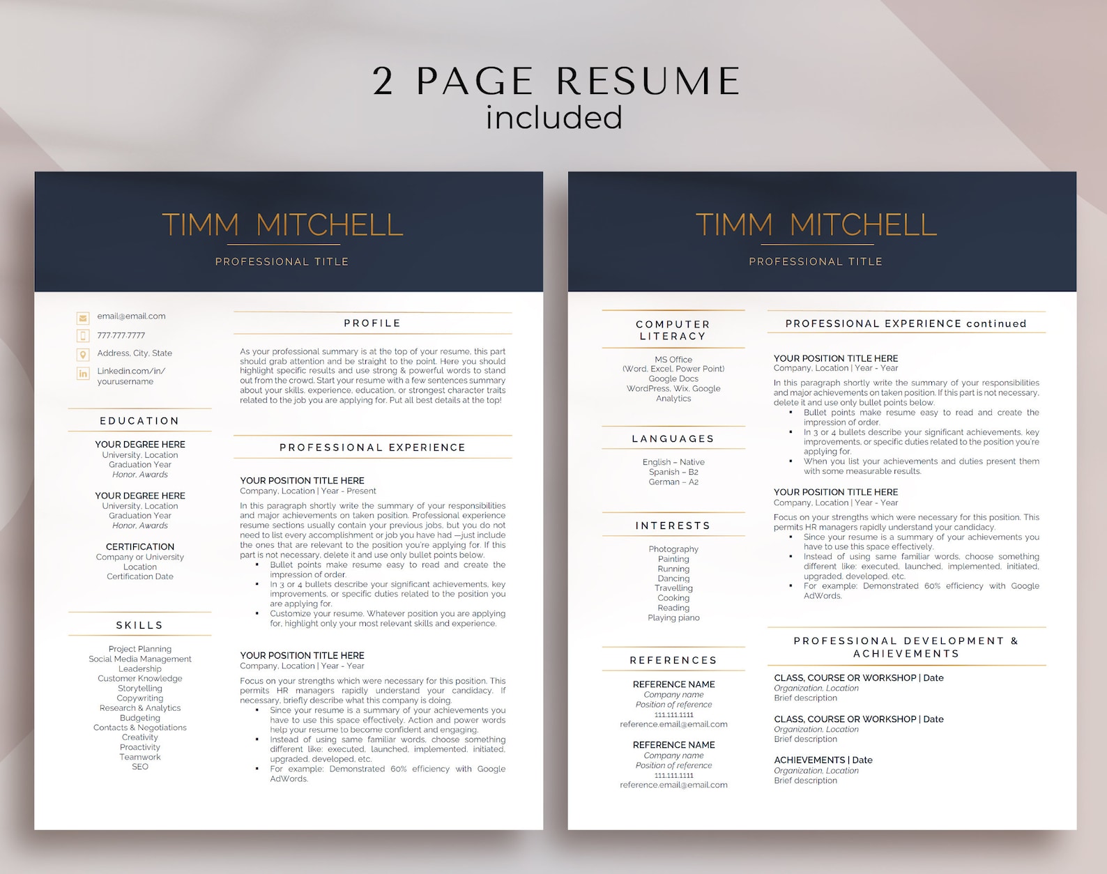 Executive Resume Template for Word, Google Docs, C-level Resume ...