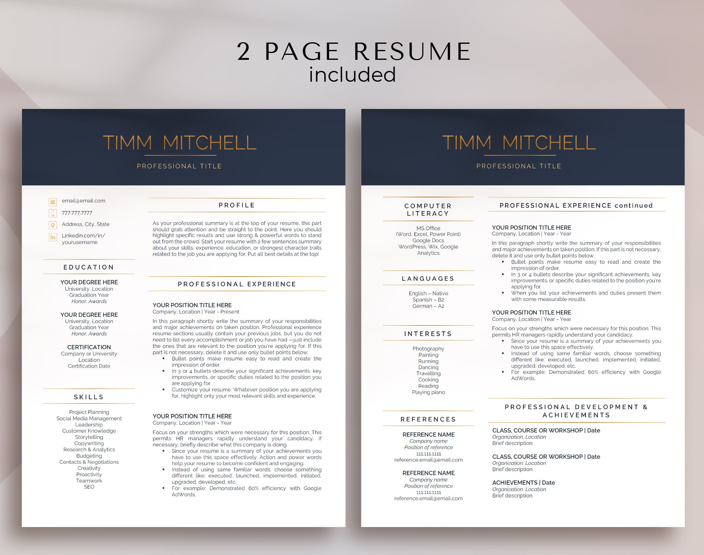 Executive Resume Template for Word, Google Docs, C-level Resume ...