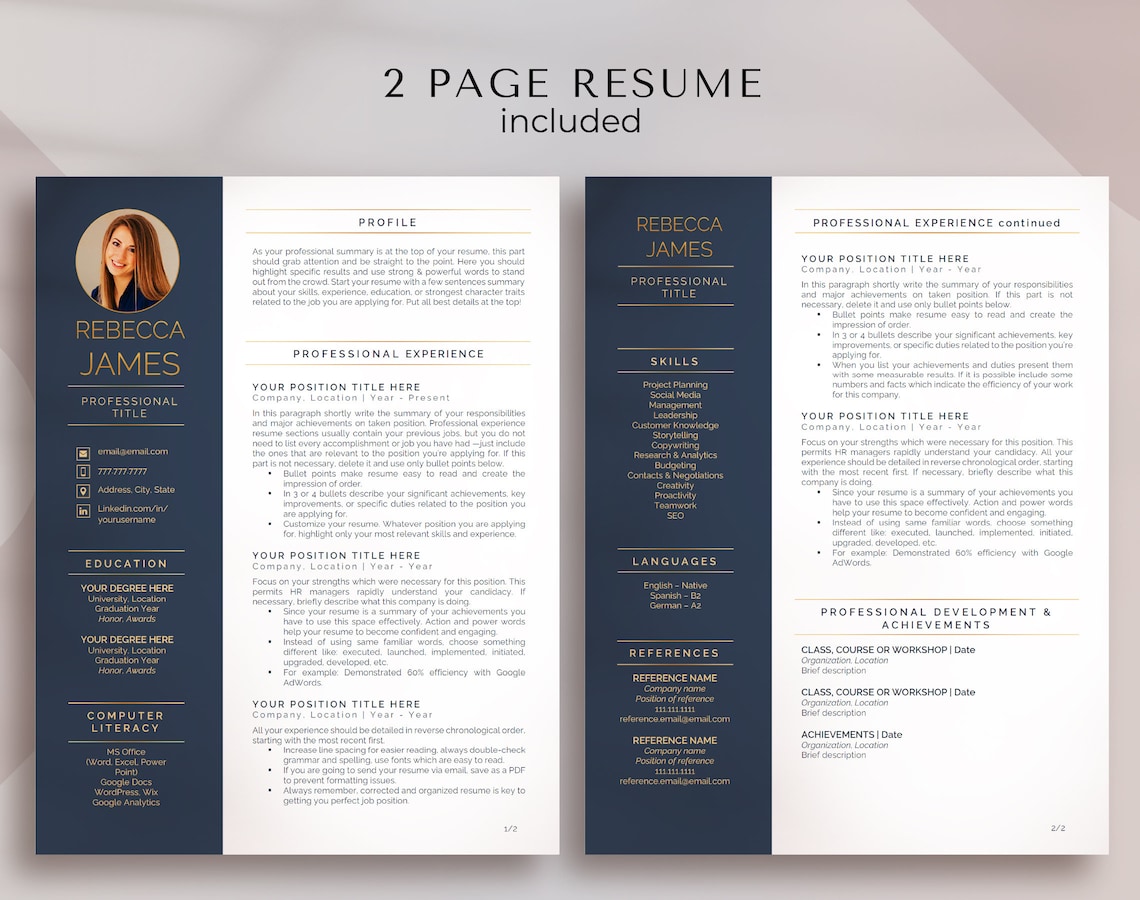Executive Resume Template for Word, Google Docs, Resume With Photo ...