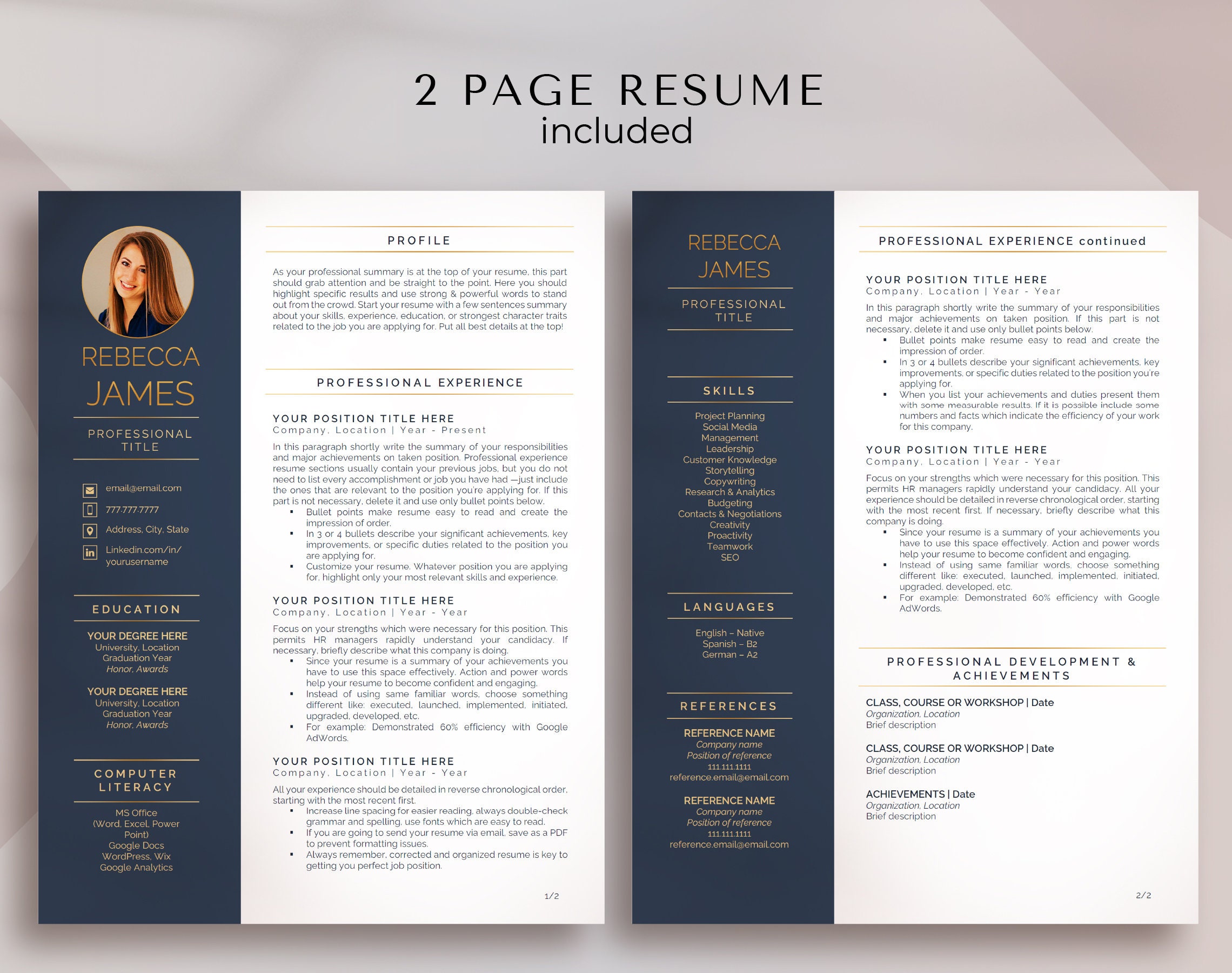 Executive Resume Template for Word, Google Docs, Resume With Photo ...