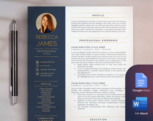Editable Modern CV TEMPLATE for Microsoft Word Professional Resume ...