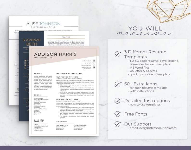 3in1 Resume Template Bundle for Word Professional CV - Etsy
