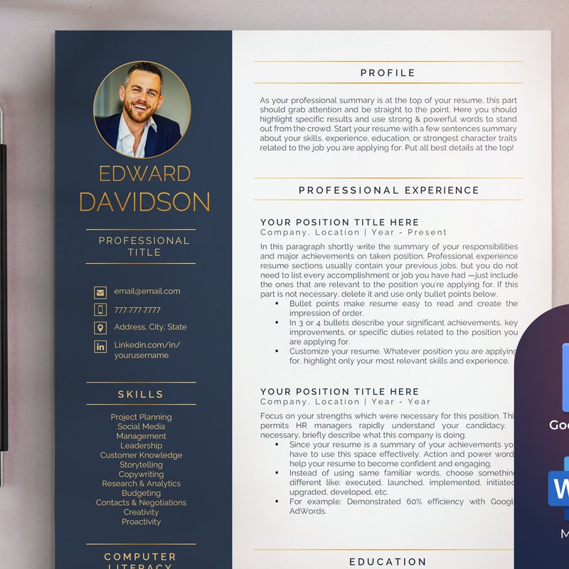 Executive Resume for Man - Etsy