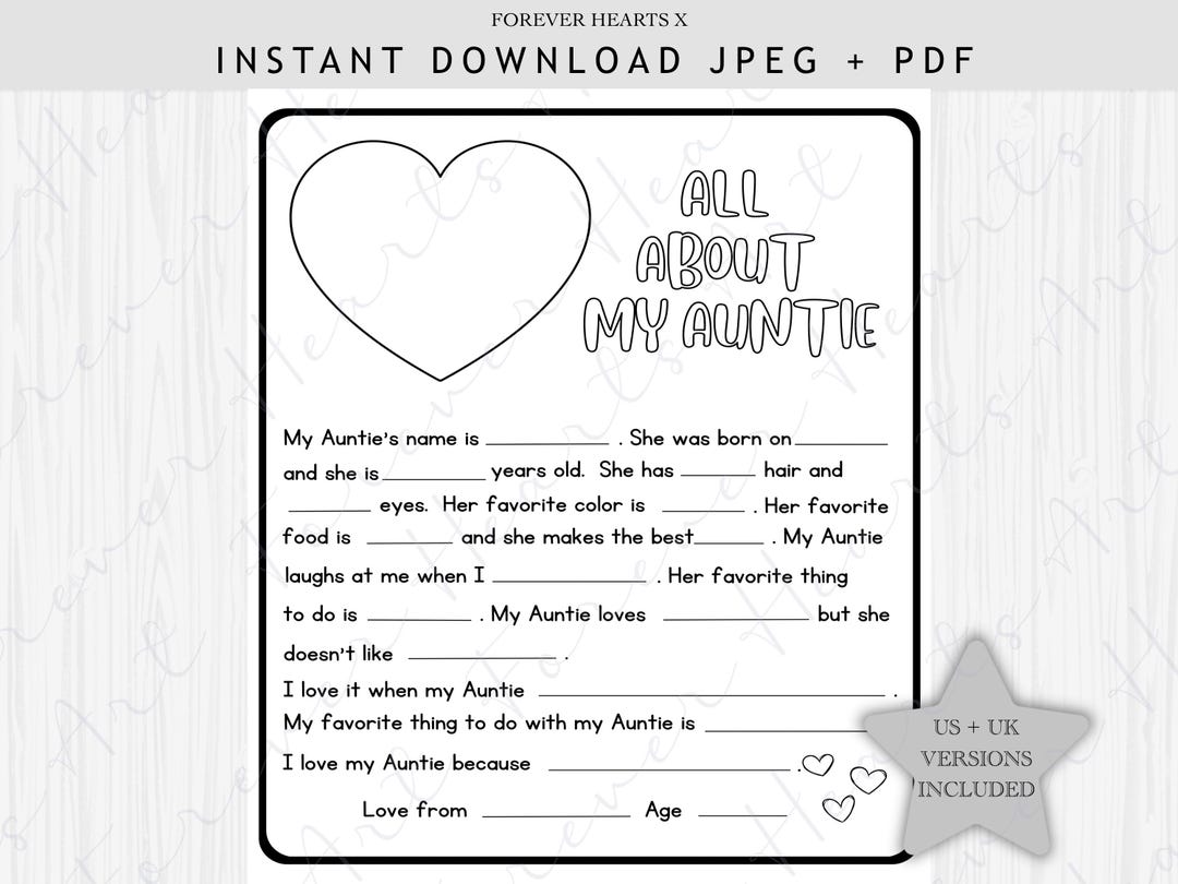 All About My Auntie Printable Questions, Activity Questionnaire, Family ...