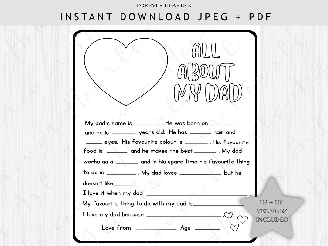 All About My Dad Printable Interview, Kids Activity Questionnaire ...