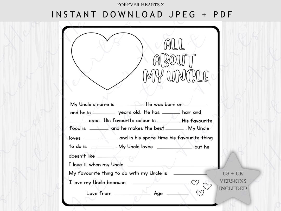 All About My Uncle Printable Interview, Activity Questionnaire, Family ...