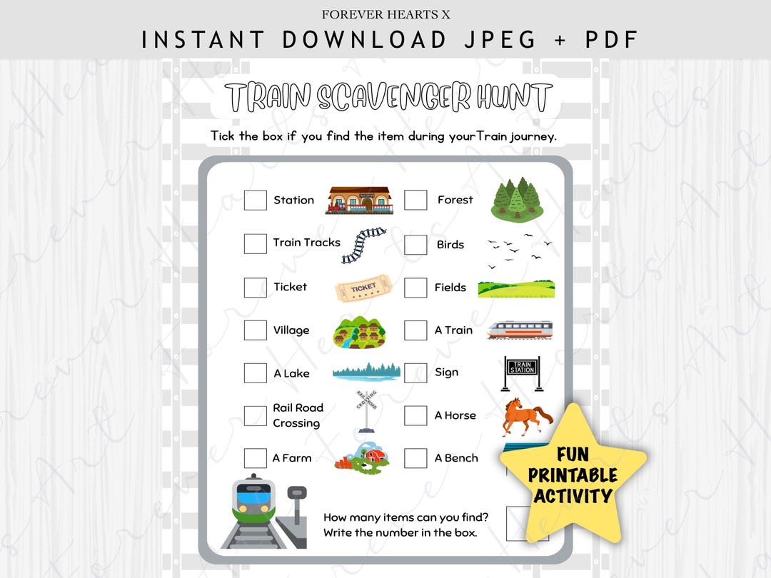 Scavenger Hunt Printable for Kids, Travel Activity, Train Journey Seek ...
