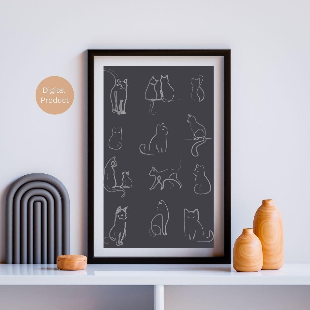 Cat Line Art Print: Minimalist Wall Decor (digital Download) - Etsy