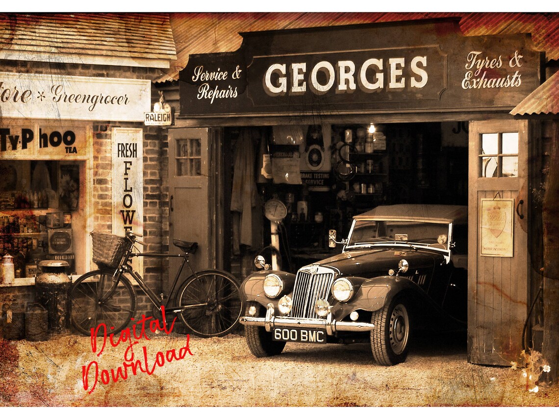 Vintage Garage With Antique Car Printable, Antique Car Printable ...