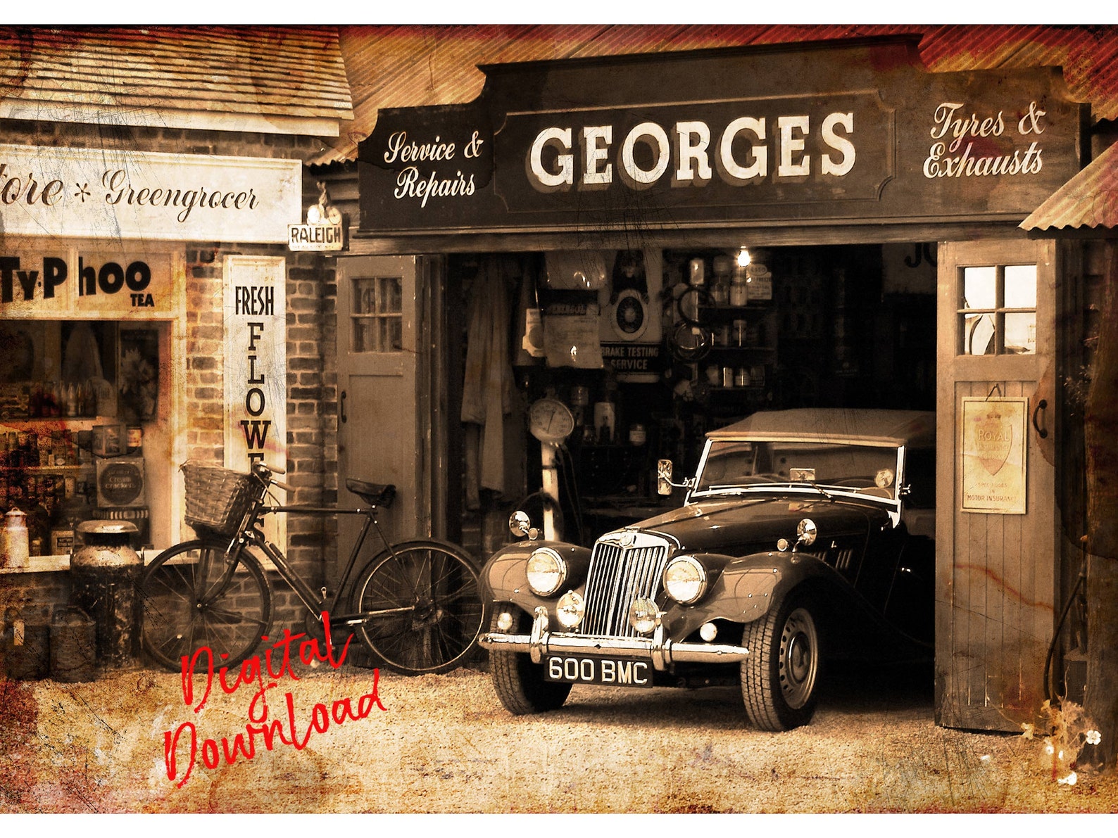 Vintage Garage With Antique Car Printable, Antique Car Printable ...