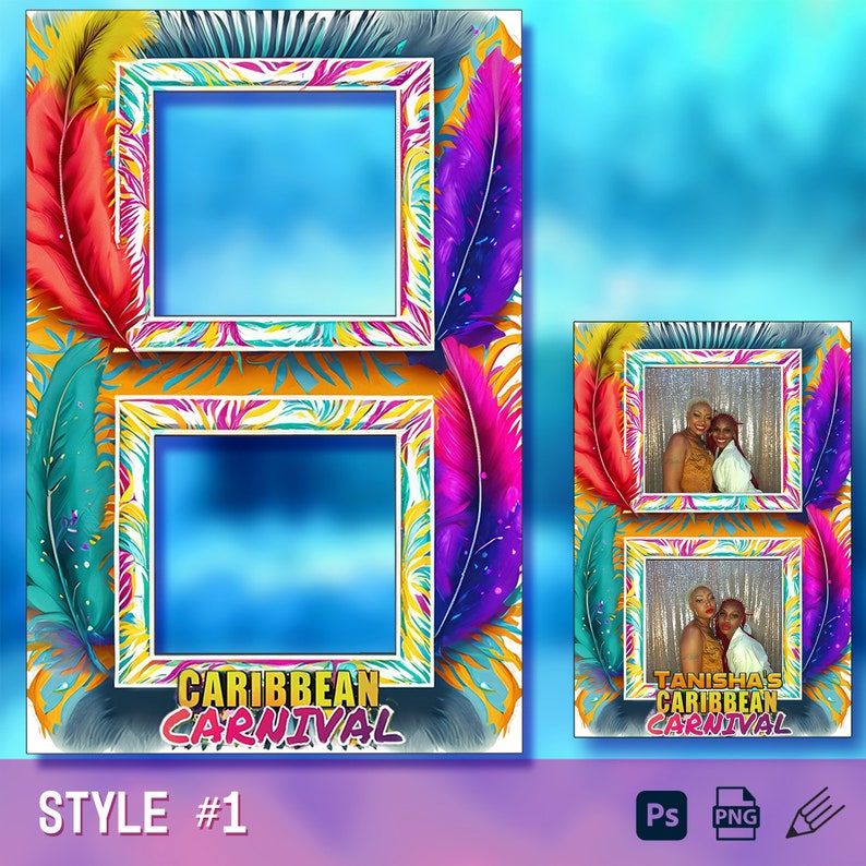 Caribbean Carnival Photo Booth Template: Colorful Feather PNG Overlays ...