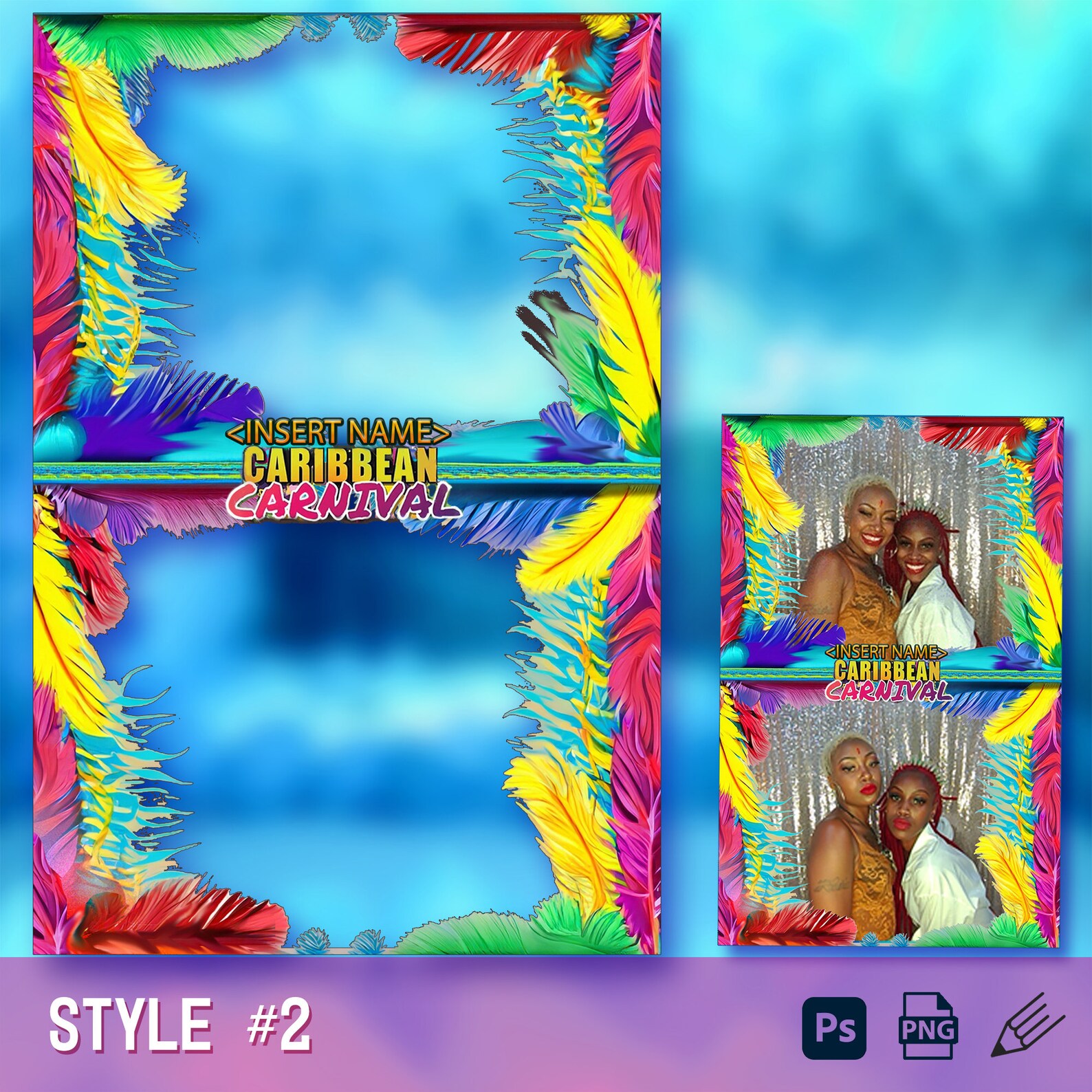 Caribbean Carnival Photo Booth Template: Colorful Feather PNG Overlays ...