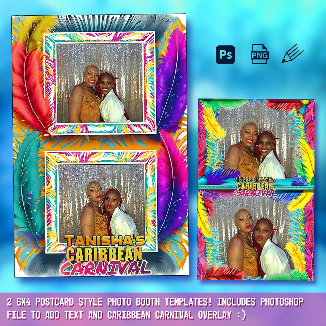 Caribbean Carnival Photo Booth Template: Colorful Feather PNG Overlays ...
