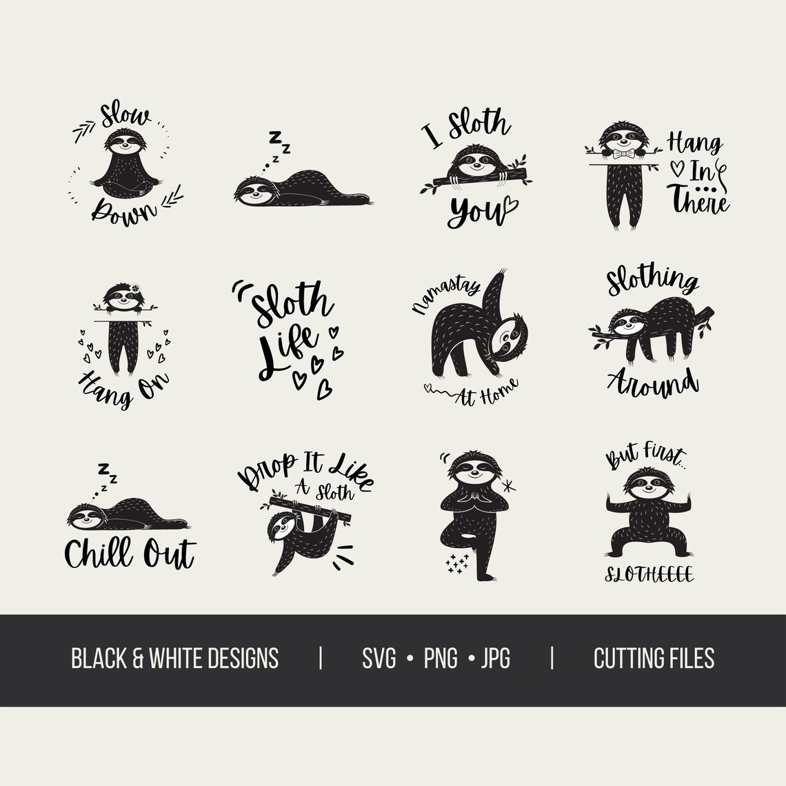 Sloth SVG Bundle & Sloth Clipart for Sloth Gifts 30 Sloth Moth, Sloth ...